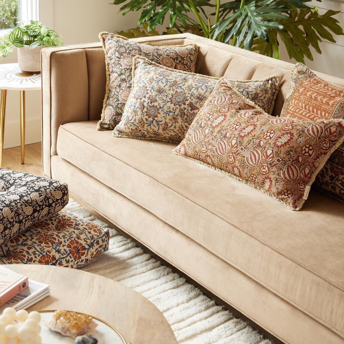 Leanna Camel Channel Tufted Velvet Sofa World Market