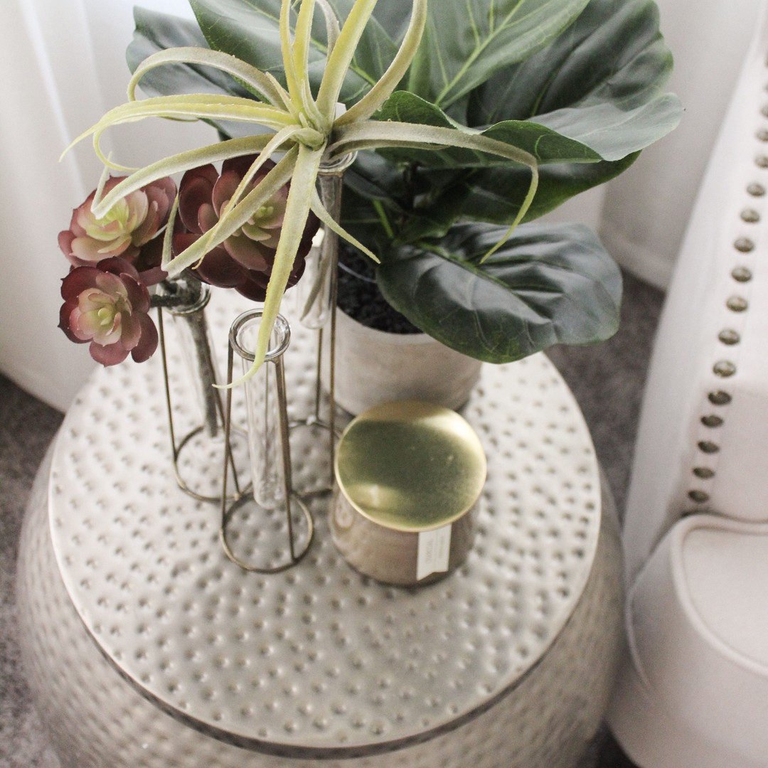 Cala Silver Hammered Metal Drum Storage Side Table World Market
